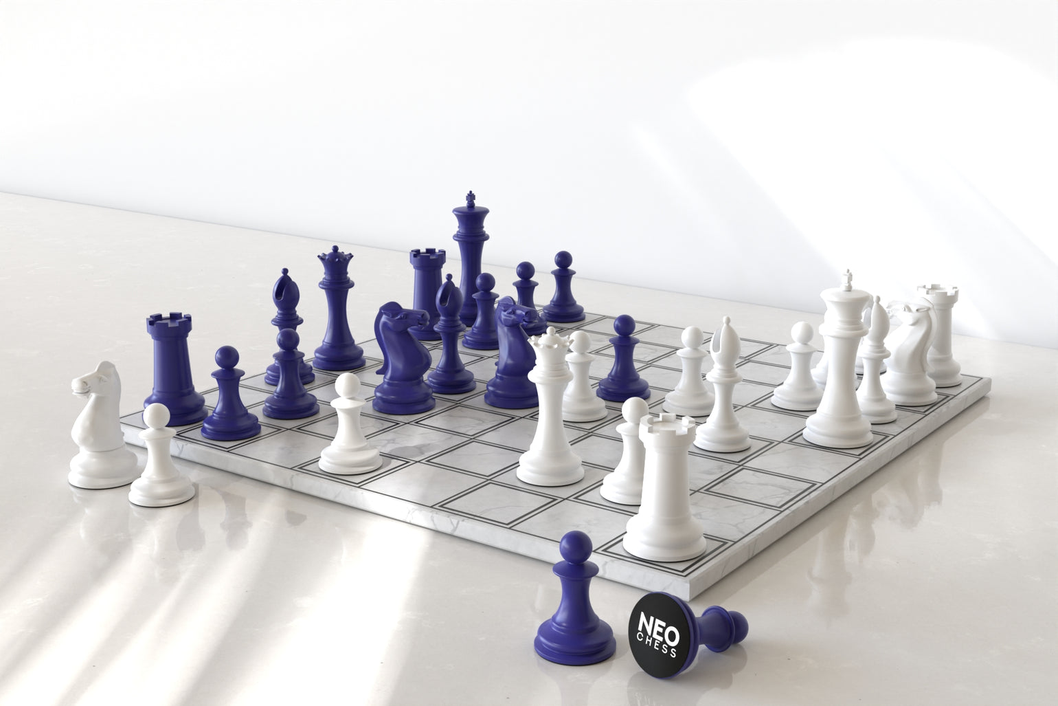 Neochess Steel Series: Blue vs. White - Luxury Chess Set