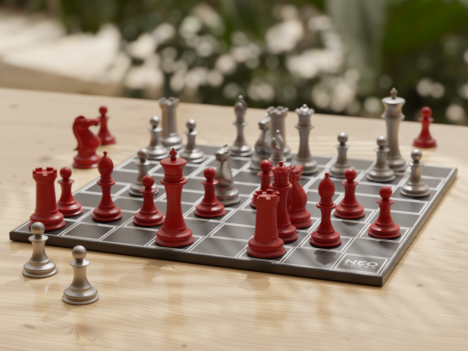 Neochess Steel Series: Red vs. Silver - Luxury Chess Set